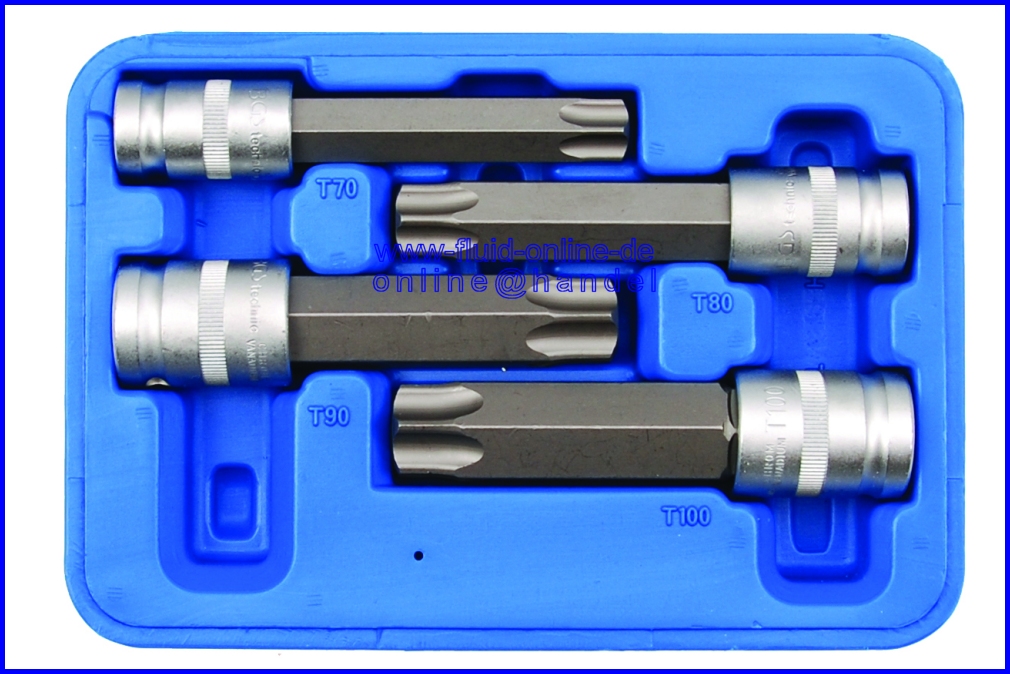 BGS 5103 Satz TORX Bits T70 T80 T90 T100 mit Bohrung Antrieb 12,5mm (1/ ...